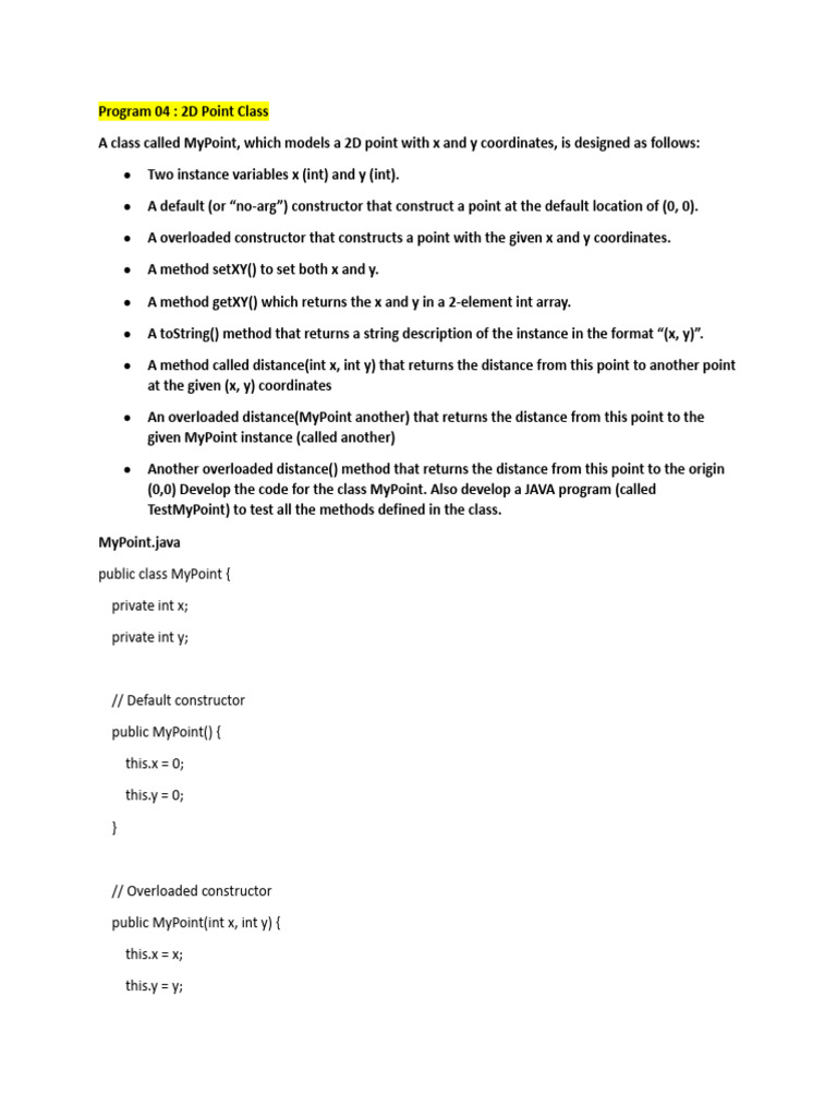 Program 04 2D Point Class | PDF | Constructor (Object Oriented ...