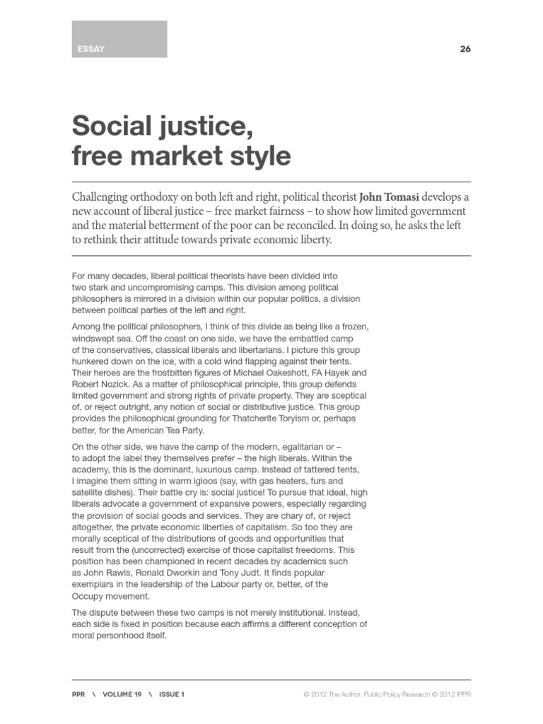 Social Justice, Free Market Style: Essay | PDF | Social Justice ...