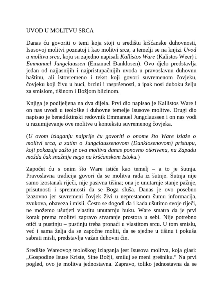 Uvod U Molitvu Srca Za Izlaganje | PDF