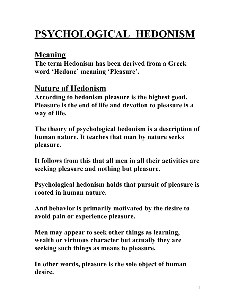 Psychological Hedonism Meaning Pdf Hedonism Psychological Egoism