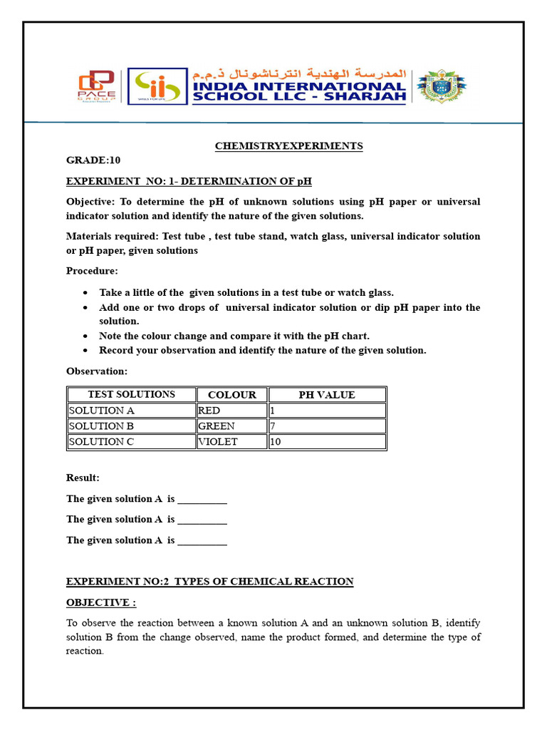10th Grade Chemistry Experiments Guide | PDF