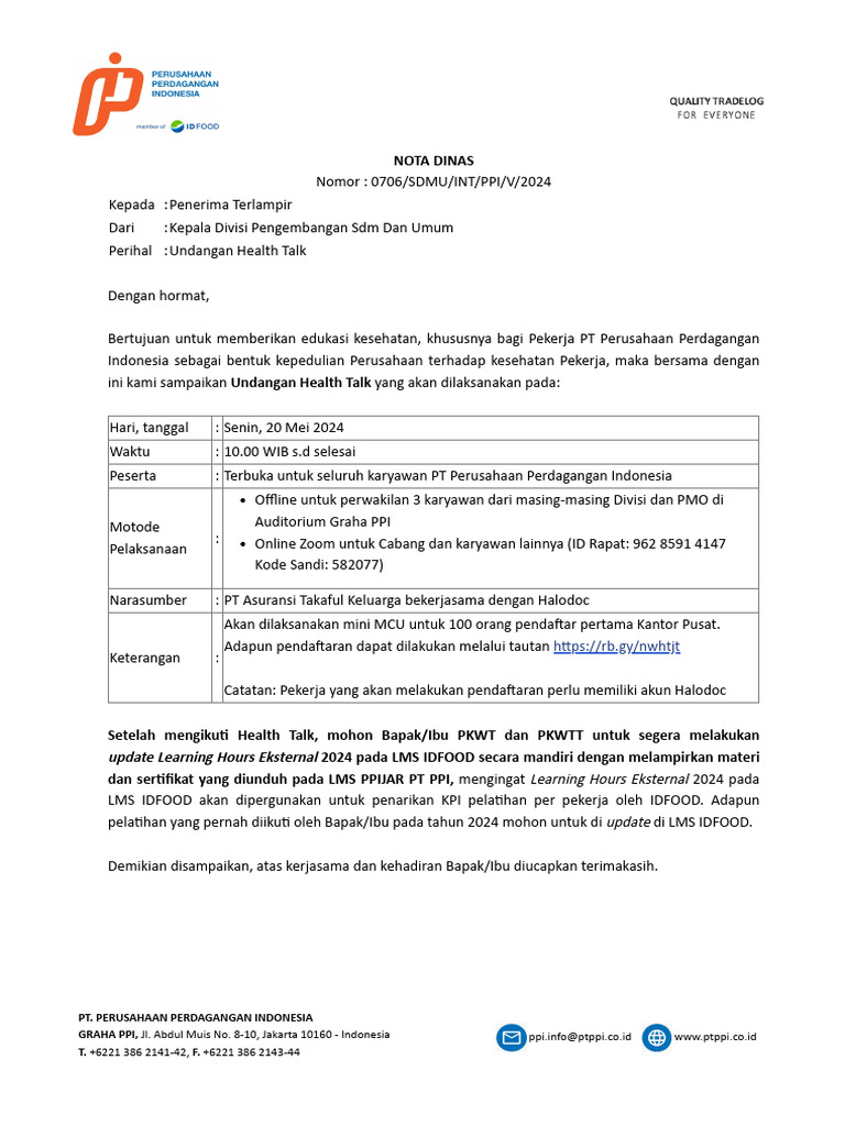Undangan Health Talk PT PPI 2024 | PDF