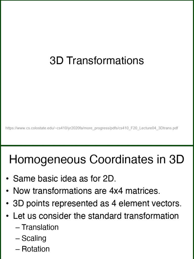 3D Transformations and Euler Angles | PDF | Rotation | Mathematical Objects