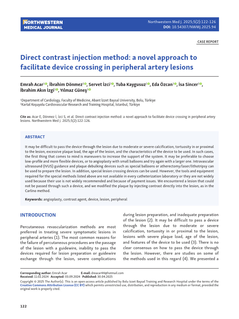 Direct Contrast Injection for Artery Lesions | PDF | Cardiovascular ...