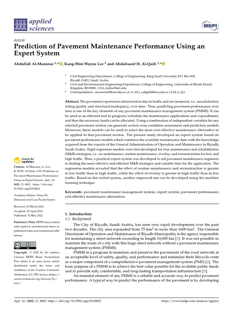Expert System for Pavement Maintenance Prediction | PDF | Road Surface