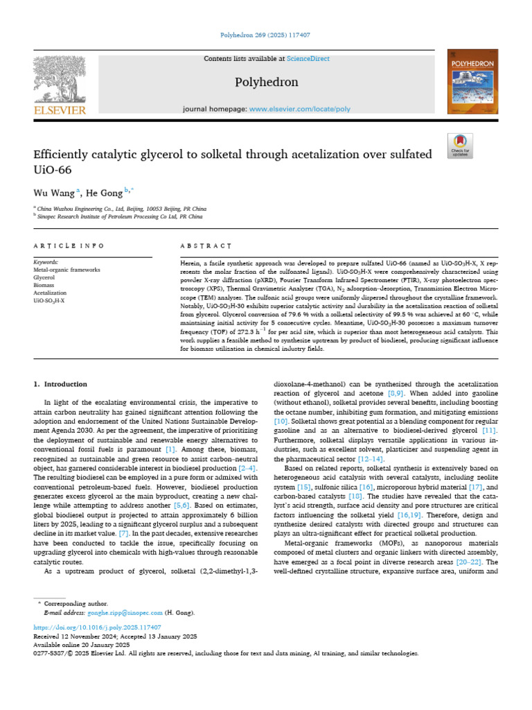 Efficiently Catalytic Glycerol To Solketal Through Acetalization Over ...