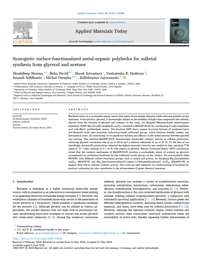 Synergistic Surface-Functionalized Metal-Organic Polyhedra For Solketal ...