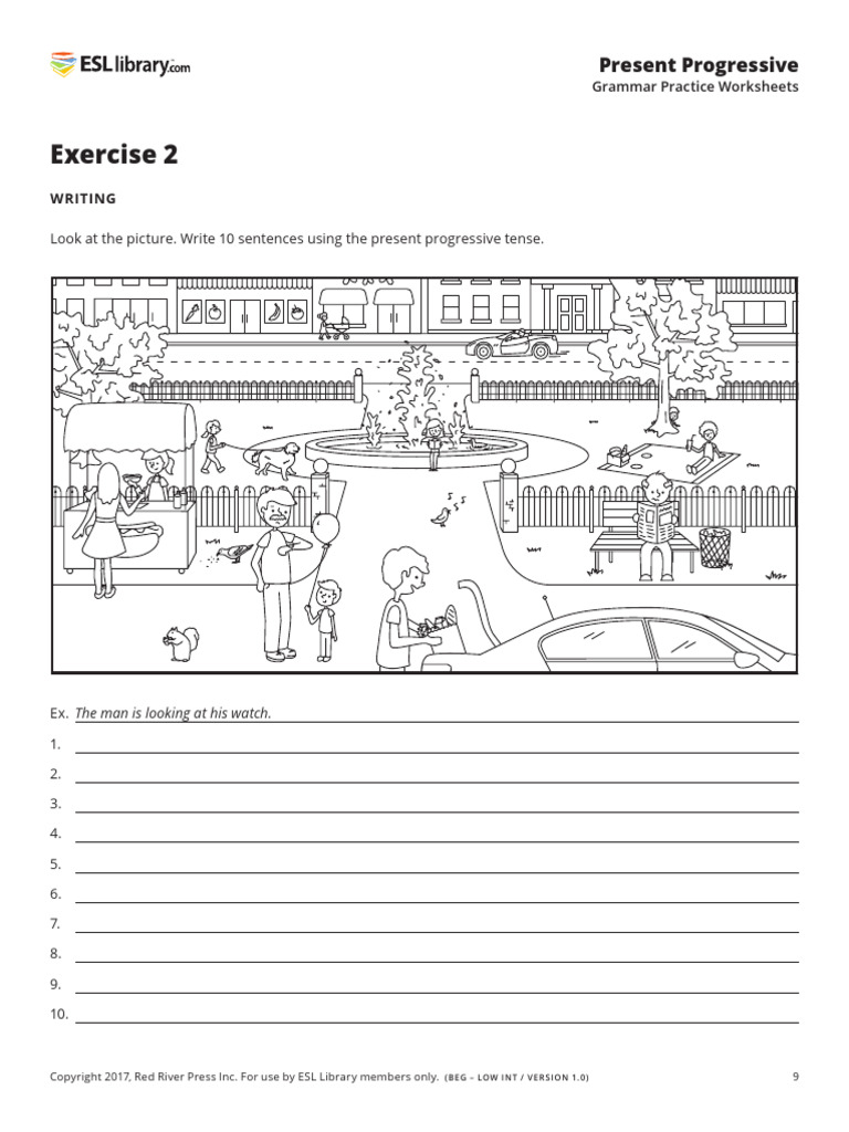 Present Progressive Grammar Exercises | PDF | Linguistics | Grammar
