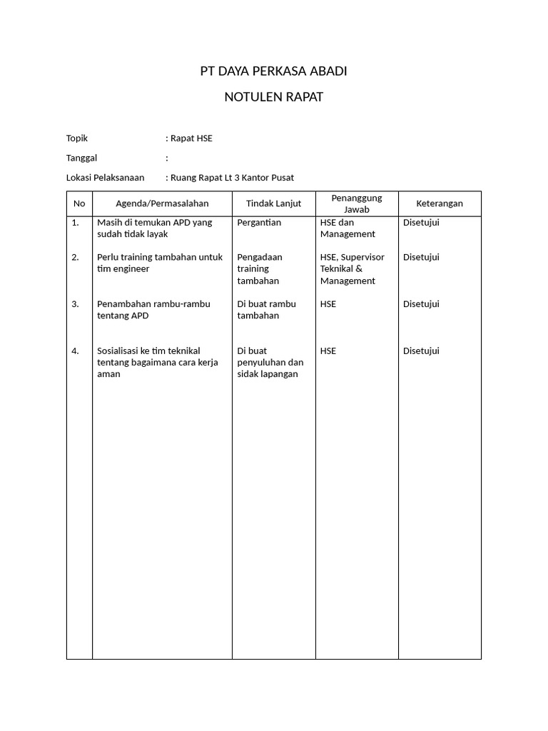 Notulen Rapat | PDF