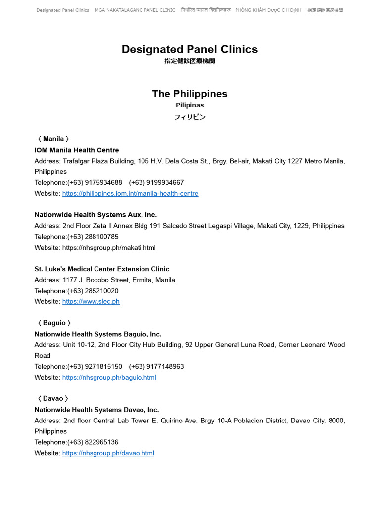 Designated Panel Clinics in Asia | PDF | Ho Chi Minh City | Hanoi