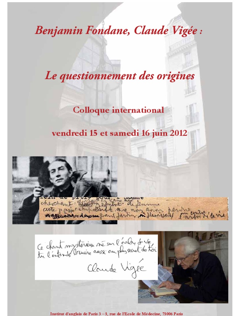 Benjamin Fondane Et Claude Vigée - Le Questionnement Des Origines | PDF ...