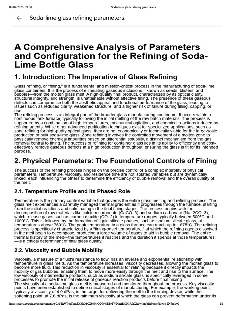 Soda-Lime Glass Refining Parameters | PDF | Glasses | Magma