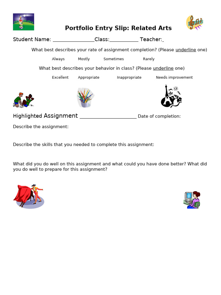 Student Portfolio Entry Slip Template | PDF
