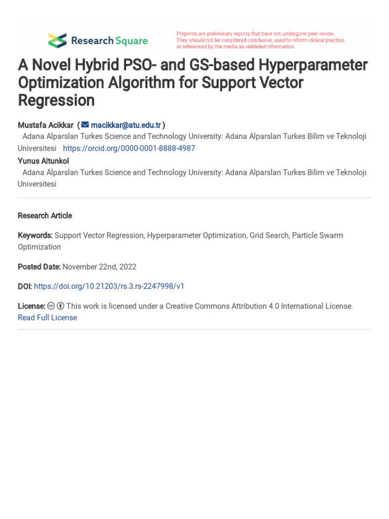 A Novel Hybrid PSO and GS Based Hyperpar | PDF | Support Vector Machine ...