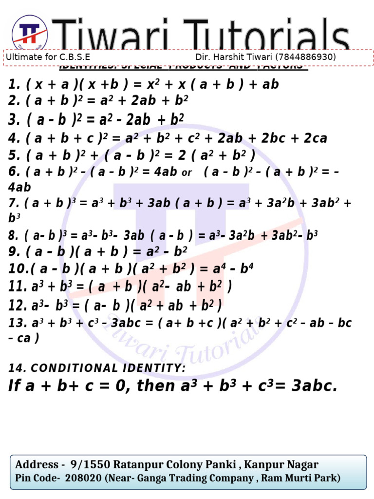 Formula List Identities | PDF