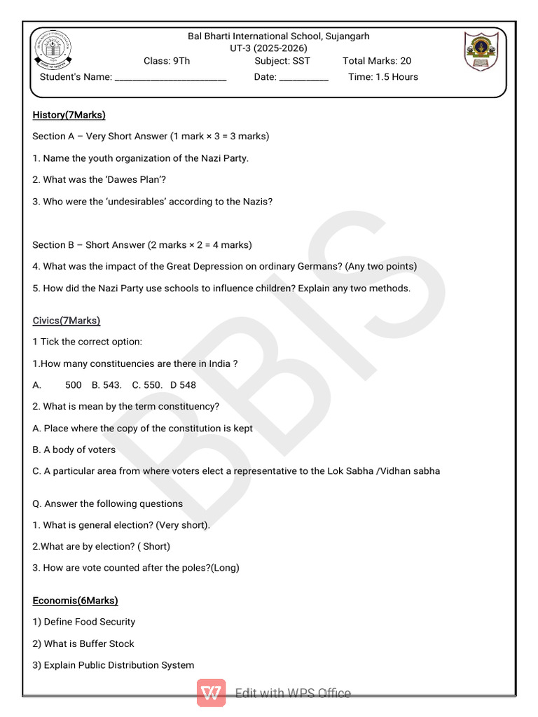 Grade 9th SST PT3 (Set1) | PDF