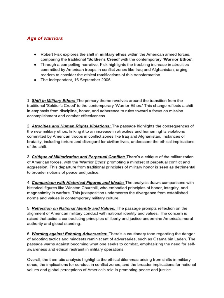 Military Ethos Shift and Atrocities | PDF