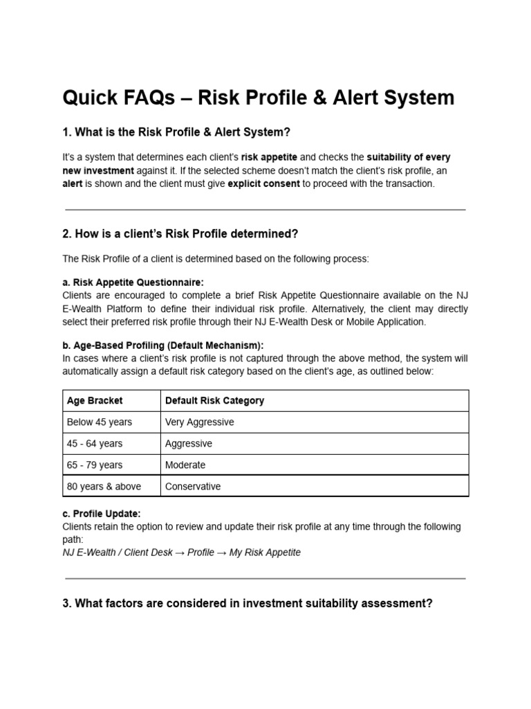 FAQs - Risk Profile and Alert System | PDF | Investing | Risk