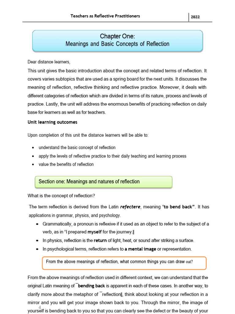 Chapter 1-Basic Concept of Reflection | PDF | Reflective Practice | Thought