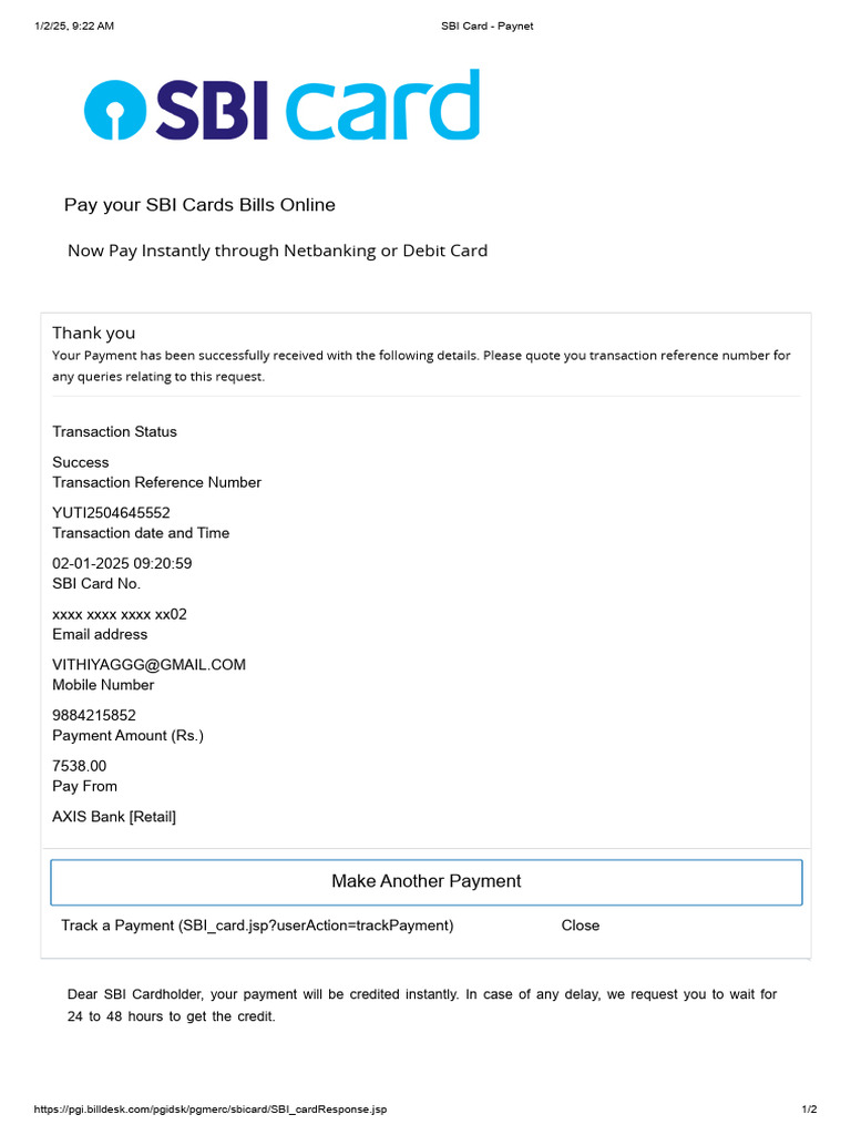 SBI Card - Paynet Jan | PDF