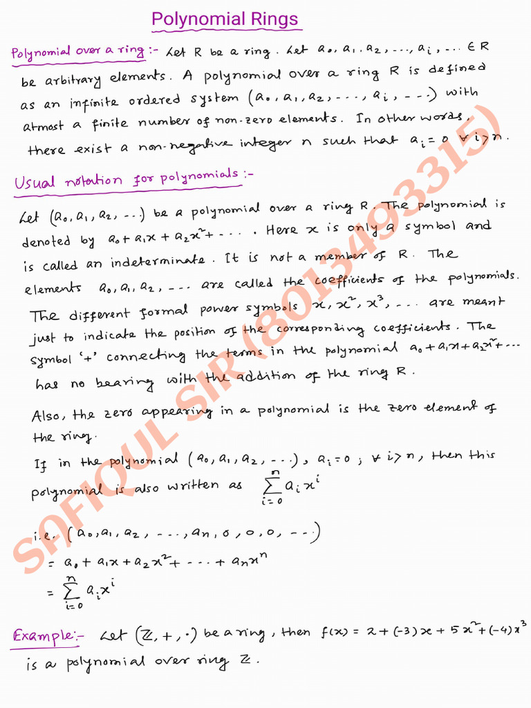 Polynomial Ring (Lecture 01) Ring Theory 2 | PDF