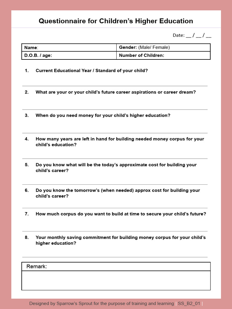 Children - S Higher Education Questionnaire - PDF (Need Identification ...