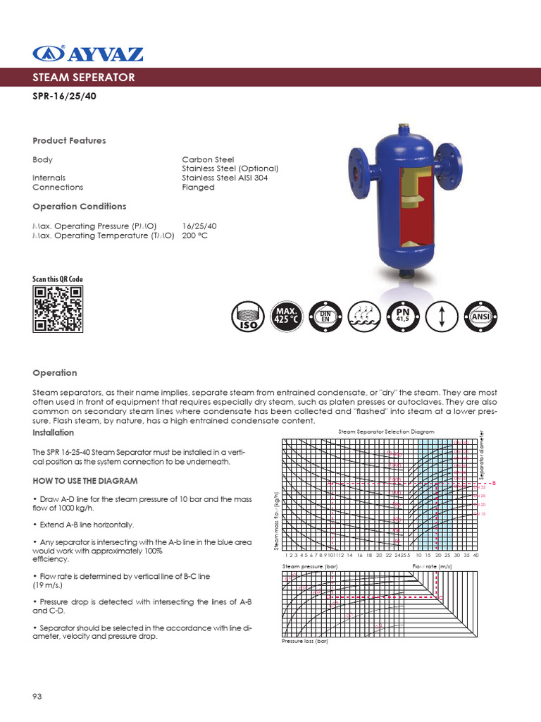 Steam Separator SPR-16/25/40 Specs | PDF | Mechanical Engineering