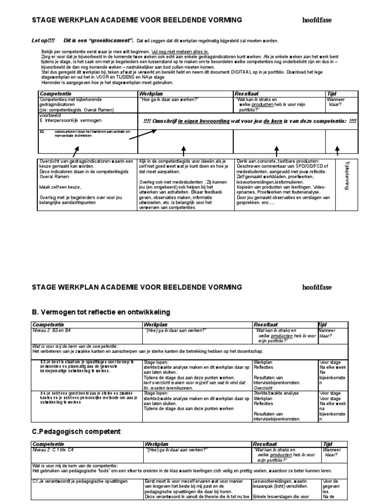 Stage Werkplan 2010 2011 | PDF