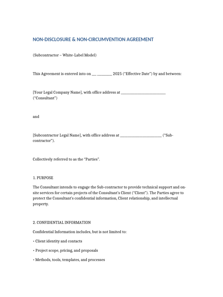 NDA Subcontractor WhiteLabel | PDF | Non Disclosure Agreement | Legal ...