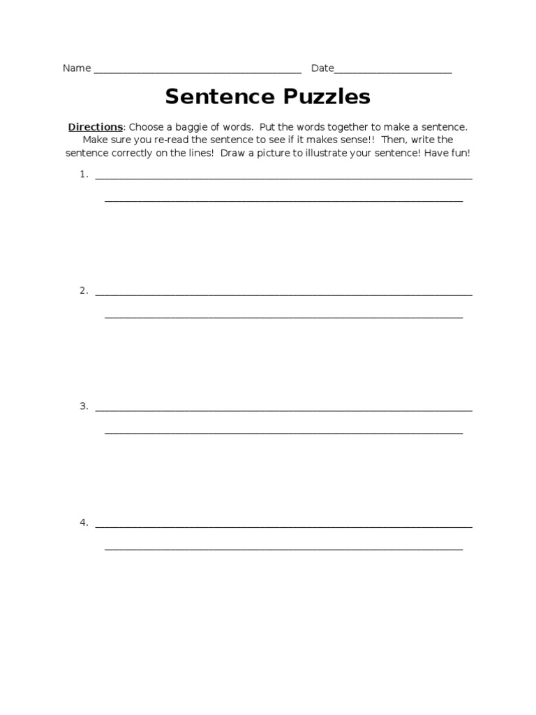 Sentence Puzzle Activity Worksheet | PDF