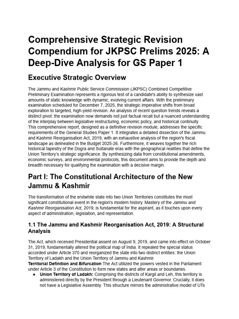 JKPSC Prelims GS Paper 1 Notes | PDF