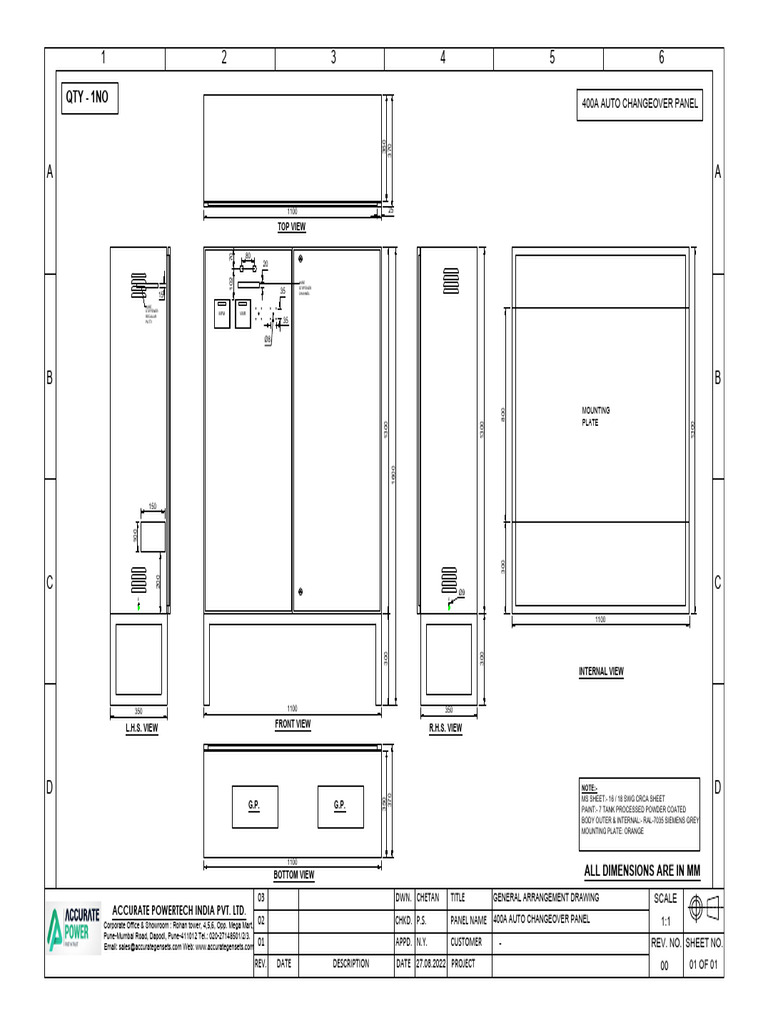 400A Auto Changeover Panel Drawing | PDF