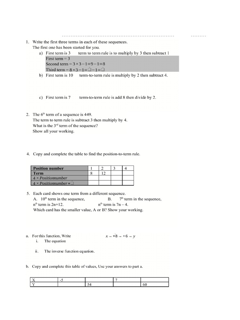 Unit 9 - Sequence and Function Review | PDF
