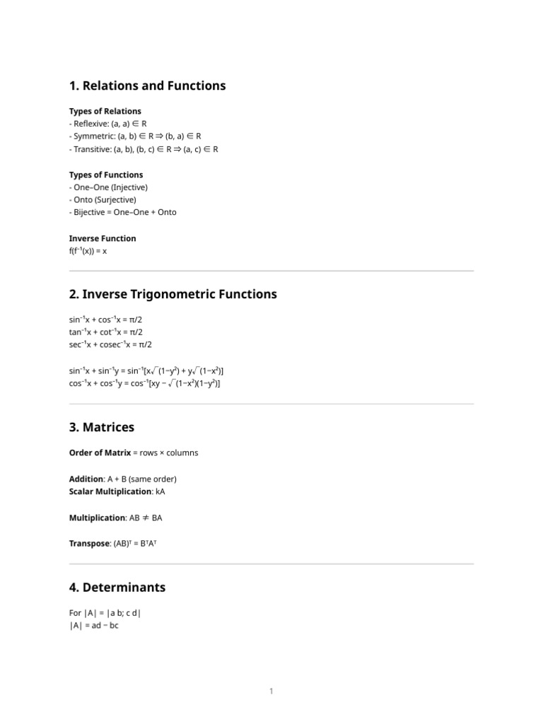 Cbse Class 12 Mathematics - Complete Formula Sheet | PDF ...