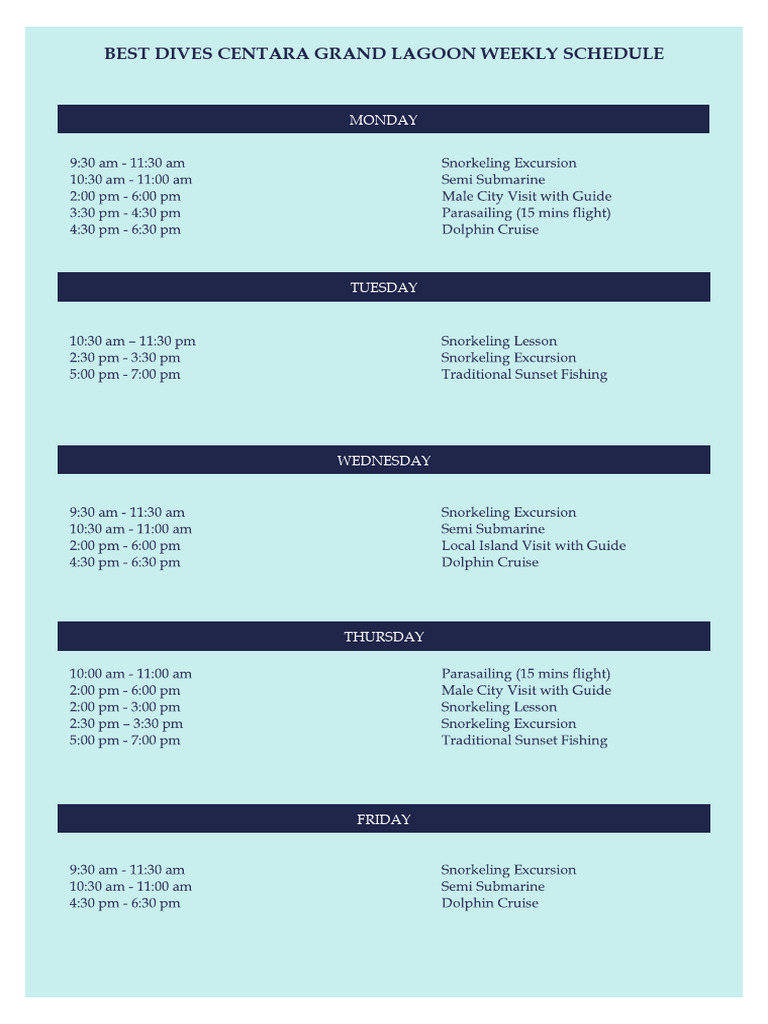 Centara Grand Lagoon Dive Schedule | PDF