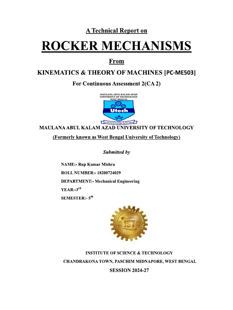 Detailed Report On Rocker Mechanism | PDF