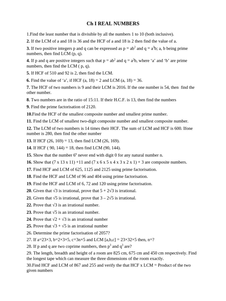 4aac2e7e23e0e16d42c01fcb43ebe7bd1040667063_Real Numbers Assignment | PDF