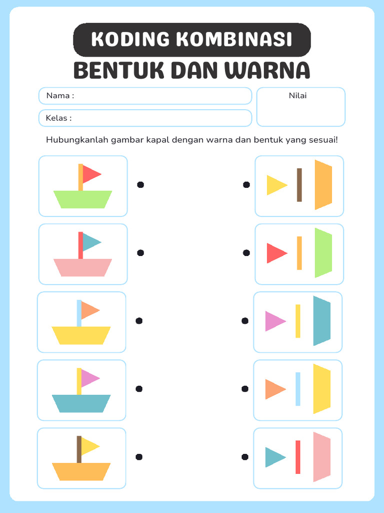 Koding Kombinasi Bentuk Dan Warna Lembar Kerja Warna Warni Ilustrasi | PDF