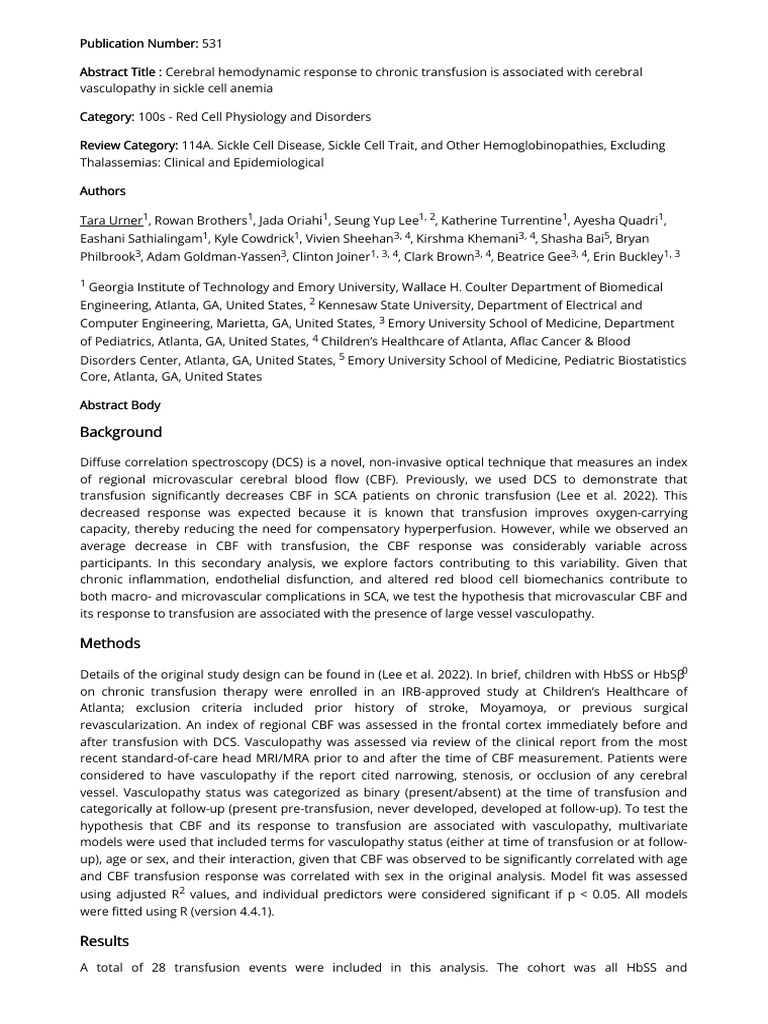 114 - 531 - Cerebral Hemodynamic Response To Chronic Transfusion Is ...