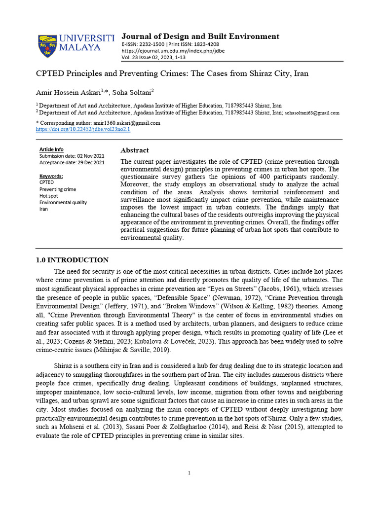 CPTED in Shiraz: Crime Prevention Insights | PDF | Survey Methodology ...