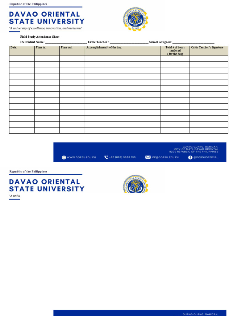 Field Study Attendance Log Template | PDF