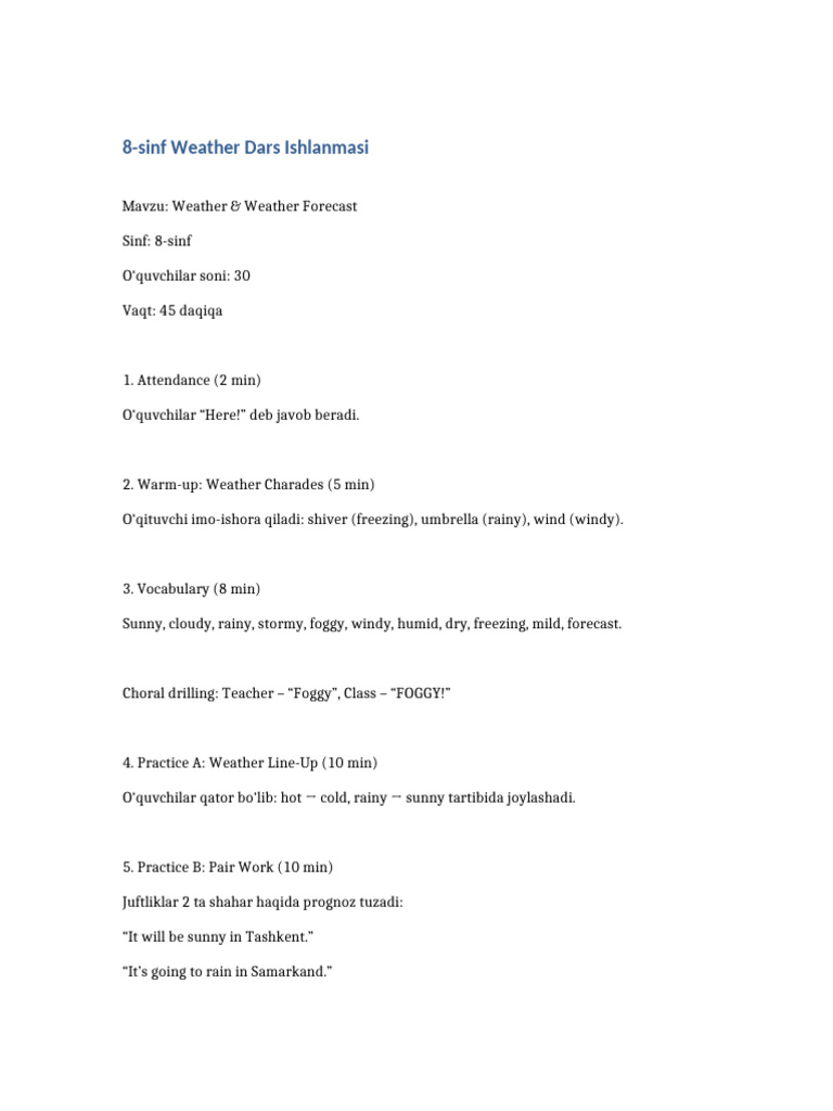 8th Grade Weather Lesson Plan | PDF