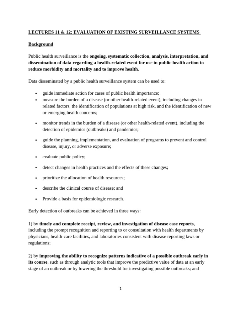 Evaluating Public Health Surveillance Systems | PDF | Evaluation ...