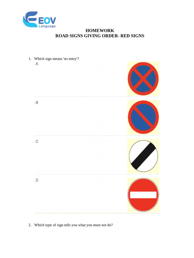Road Signs Giving Order - Red Signs - Homework | PDF