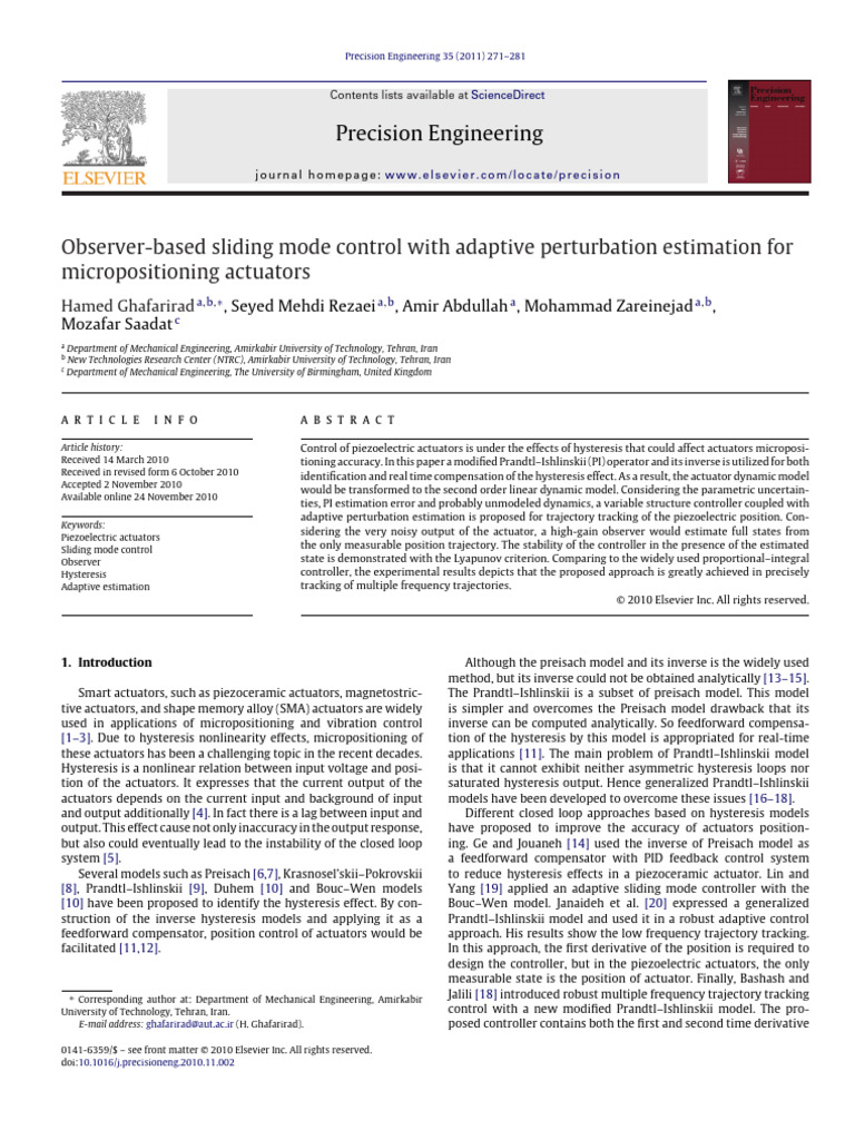 Adaptive Sliding Mode Control for Actuators | PDF | Control Theory ...