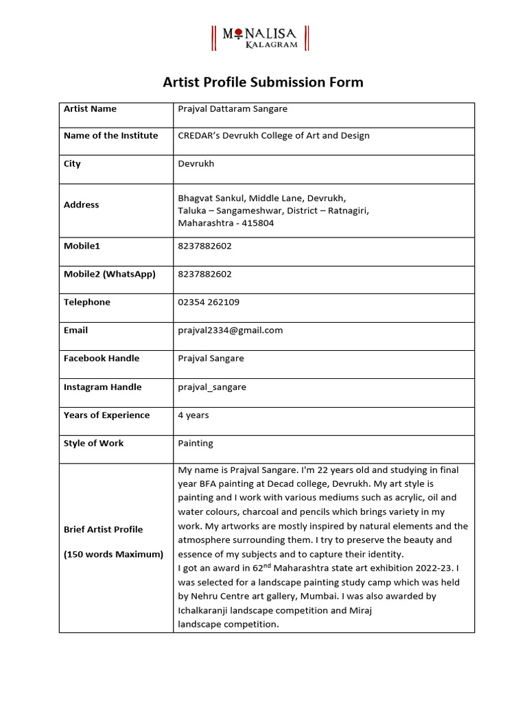 Profile Submission Form-Prajwal Sangare | PDF