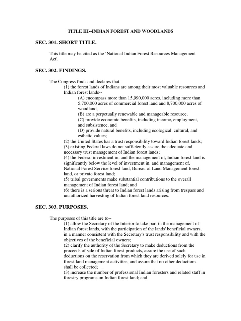 Sec. 301. Short Title.: Title Iii - Indian Forest and Woodlands | PDF ...