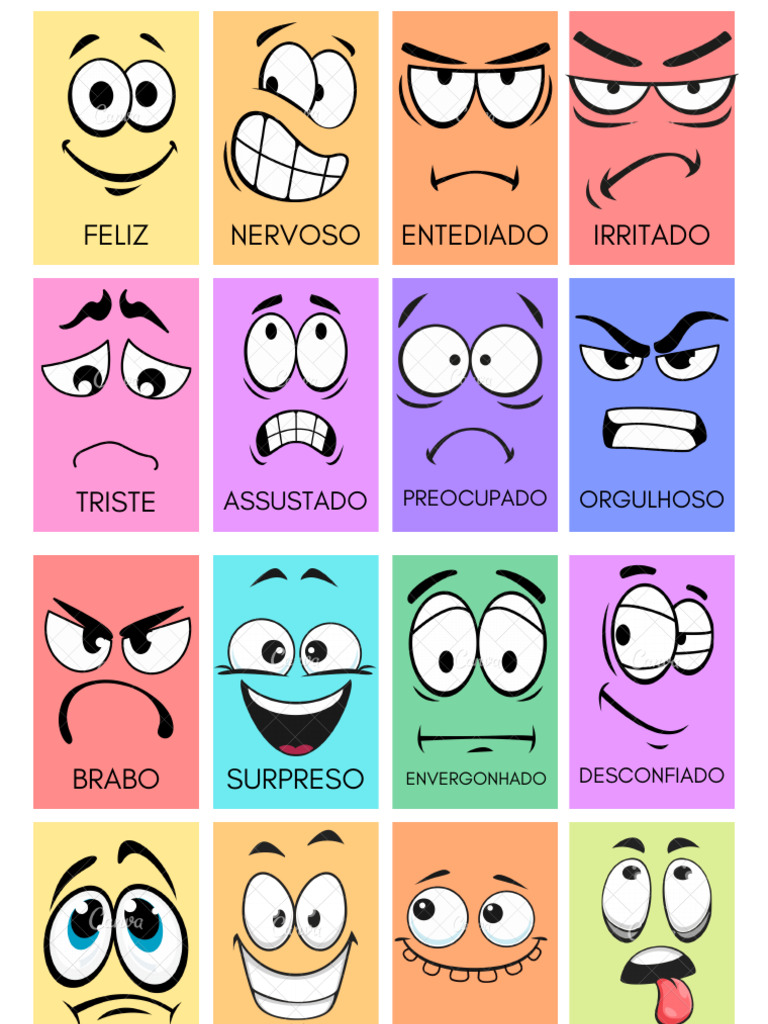 Facial Expressions Emotions Flashcards in Colorful Cartoon Style | PDF
