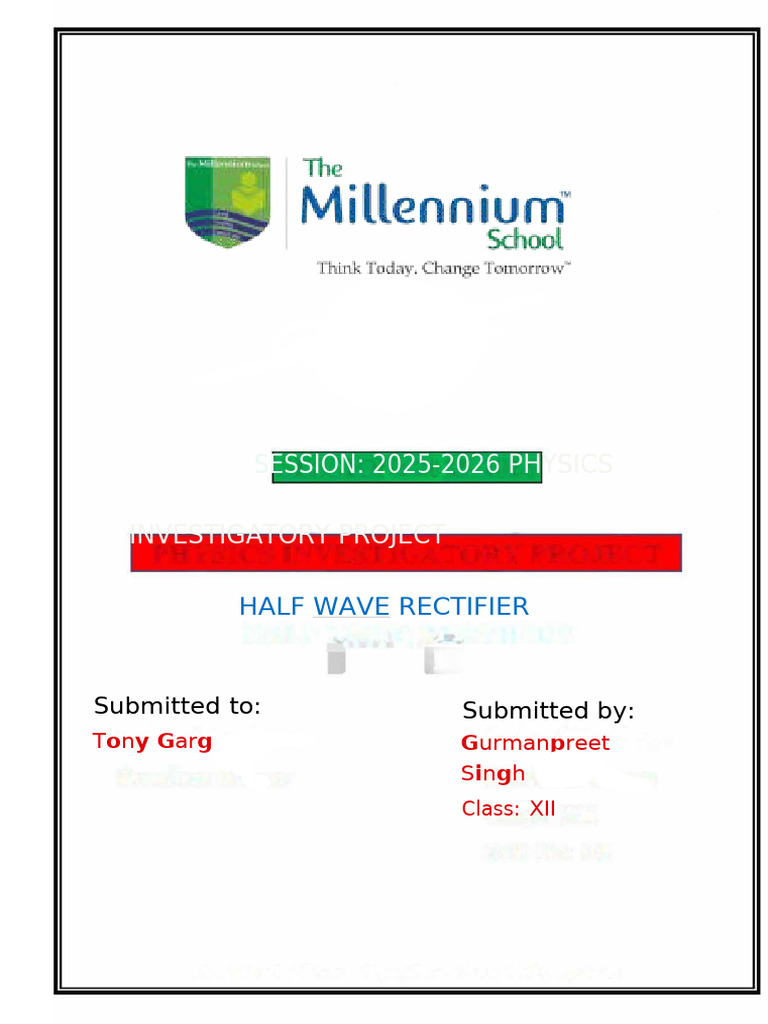 Half Wave Rectifier Physics Project | PDF
