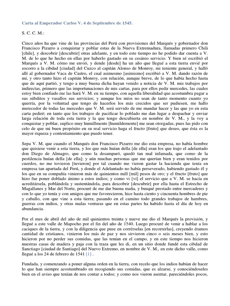 Carta Al Emperador Carlos V | PDF | Francisco Pizarro | Perú